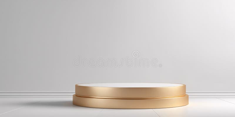 Round Gold Product Presentation Stand on White Background, Empty Room ...