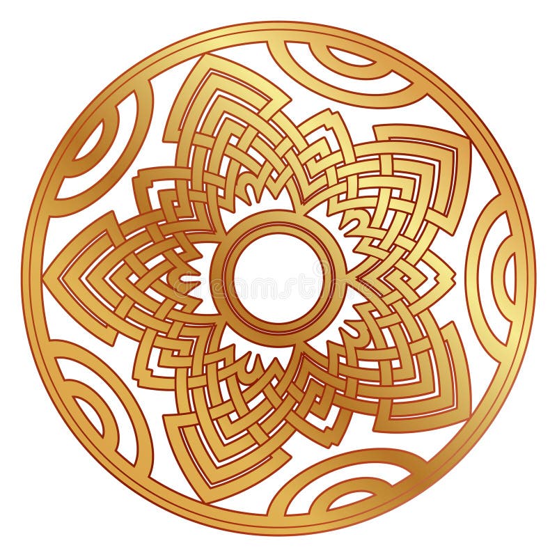 Round Golden Flower Pattern. Realistic Shiny Emblem Stock Illustration ...