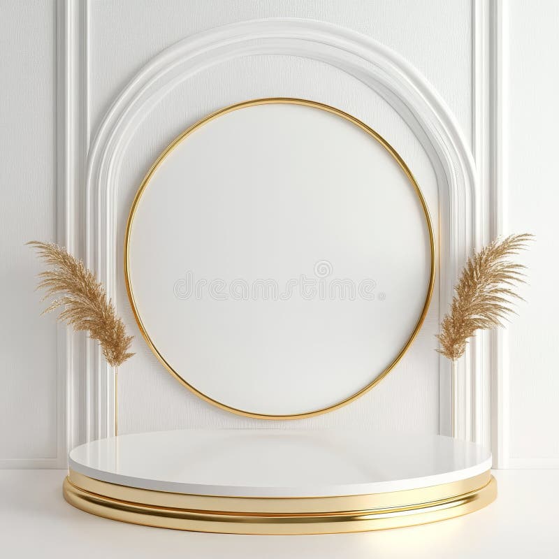 Round Golden Frame with a Pattern on the Wall. 3d Rendering Stock ...