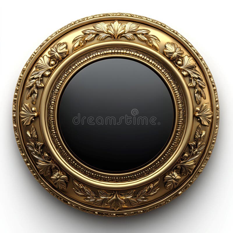 A Round Golden Mirror with Antique Decorative Pattern is Shown Against ...