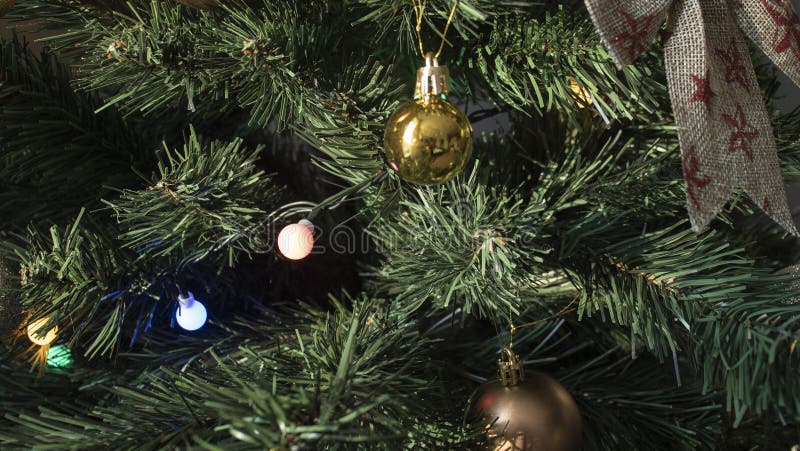 Round Golden Toy on the Christmas Tree Weighs Stock Photo - Image of ...