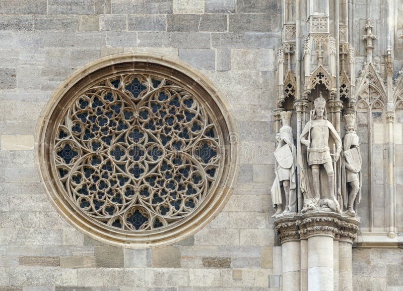 Round Gothic Window on the Facade of the St. Stephen`s Cathedral ...