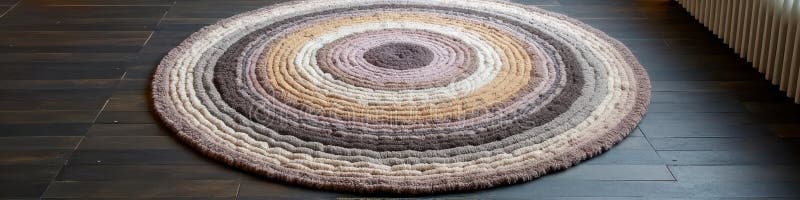 Round Gradient Rug on Dark Wood Floor in Soft Natural Lighting Stock ...