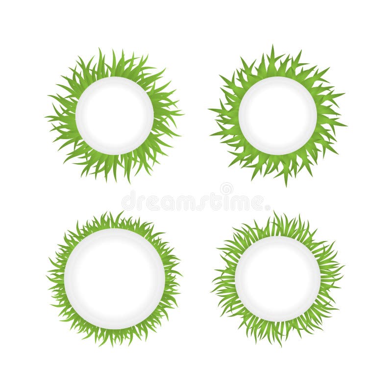 Round Grass Frame. Set of Four Isolated Organic Borders Stock Vector ...