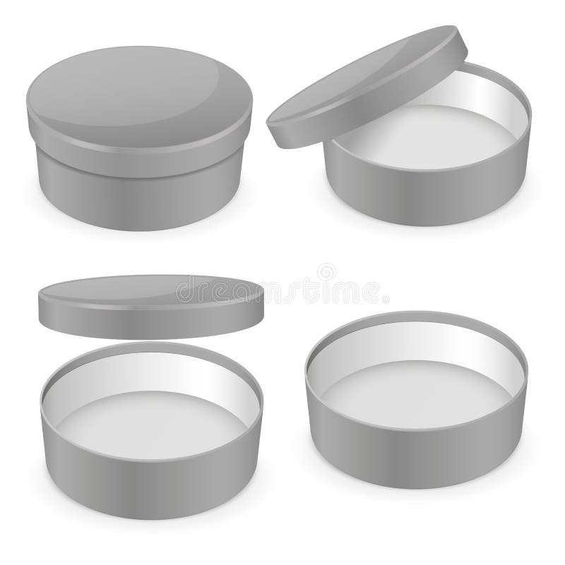 Round Box. Open Black Carton with Lid Stock Illustration - Illustration ...