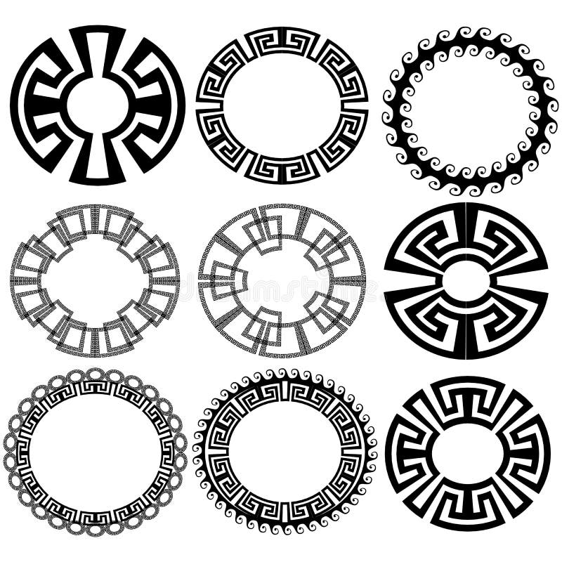 Round Greek Key Meander Border Frame Patterns. Vector Set. Stock Vector ...
