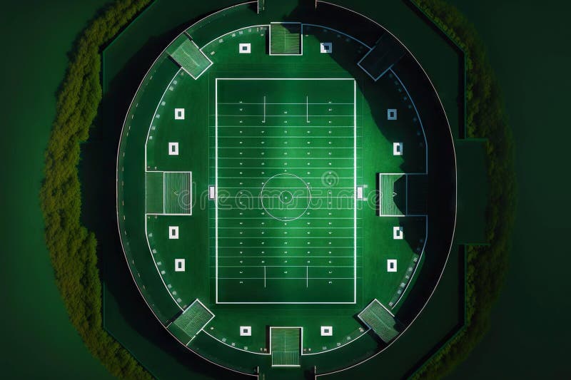 Round Green Field of Empty Football Stadium in Perspective, Generative ...