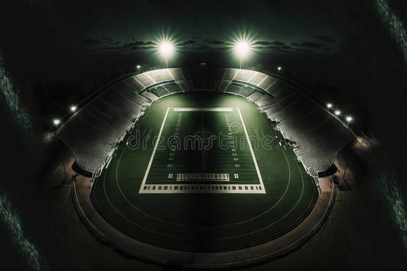 Round Green Field of Empty Football Stadium in Perspective, Generative ...