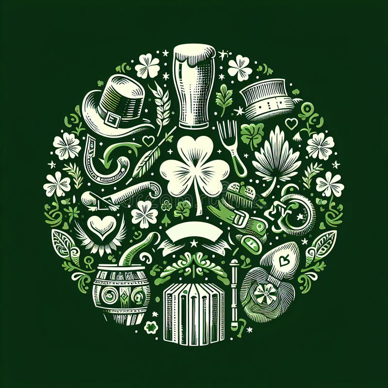 Round Green Logo or Icon with Elements for St. Patrick S Day Stock ...