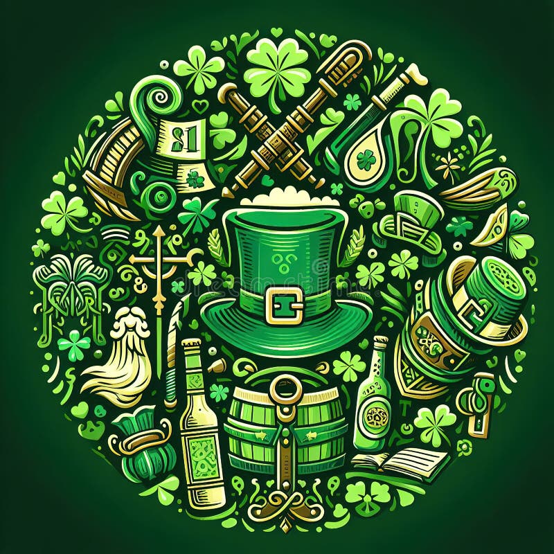 Round Green Logo or Icon with Elements for St. Patrick S Day Stock ...