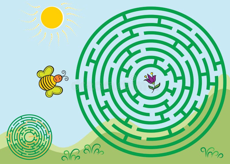 Round Green Maze Game with Solution. Stock Vector - Illustration of ...