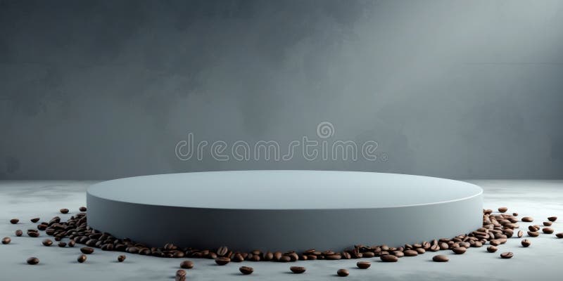 Round Grey Podium Close Shot Stone Background Studio with Coffee Beans ...