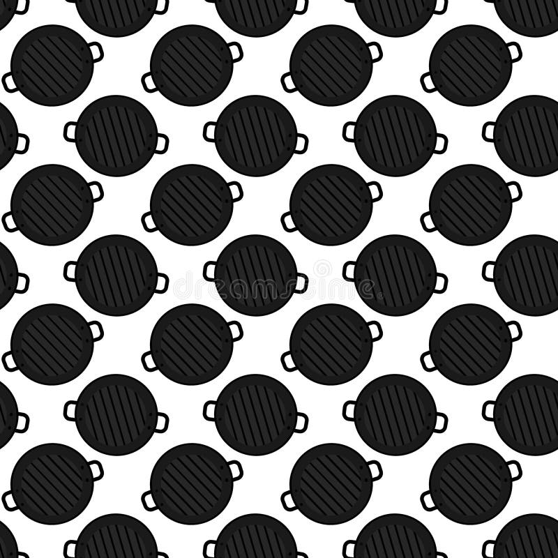 Round Grill Pan with Stripes and 2 Handles Seamless Pattern. Top View ...