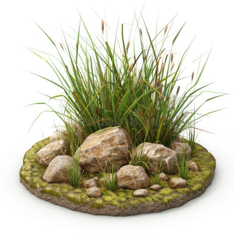 Rocks and Grassy Plants in a Garden Stock Illustration - Illustration ...