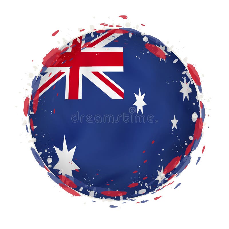 Round Grunge Flag of Australia with Splashes in Flag Color Stock Vector ...