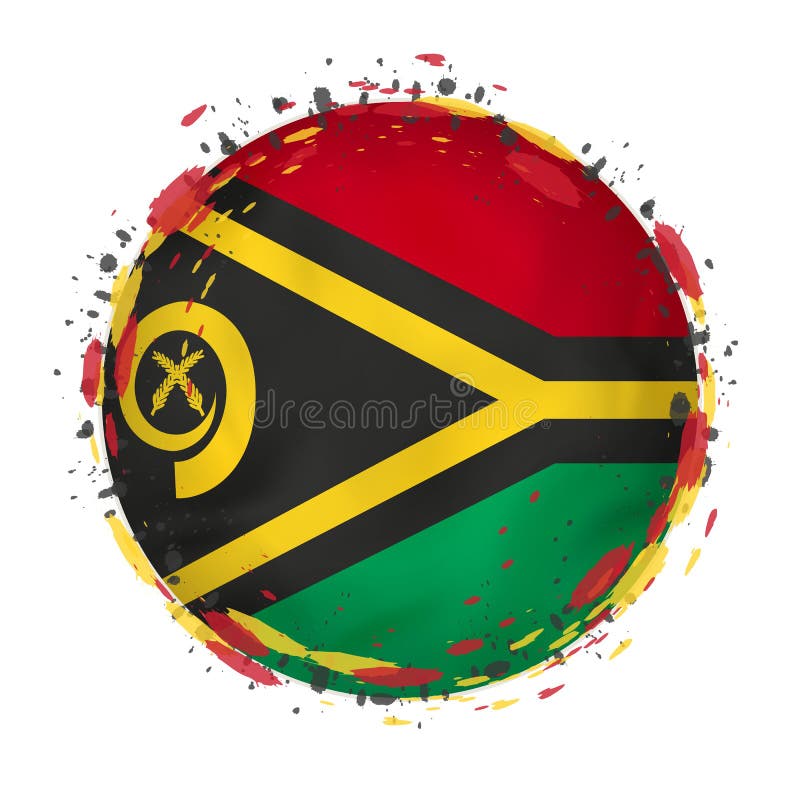 Round Grunge Flag of Vanuatu with Splashes in Flag Color Stock Vector ...