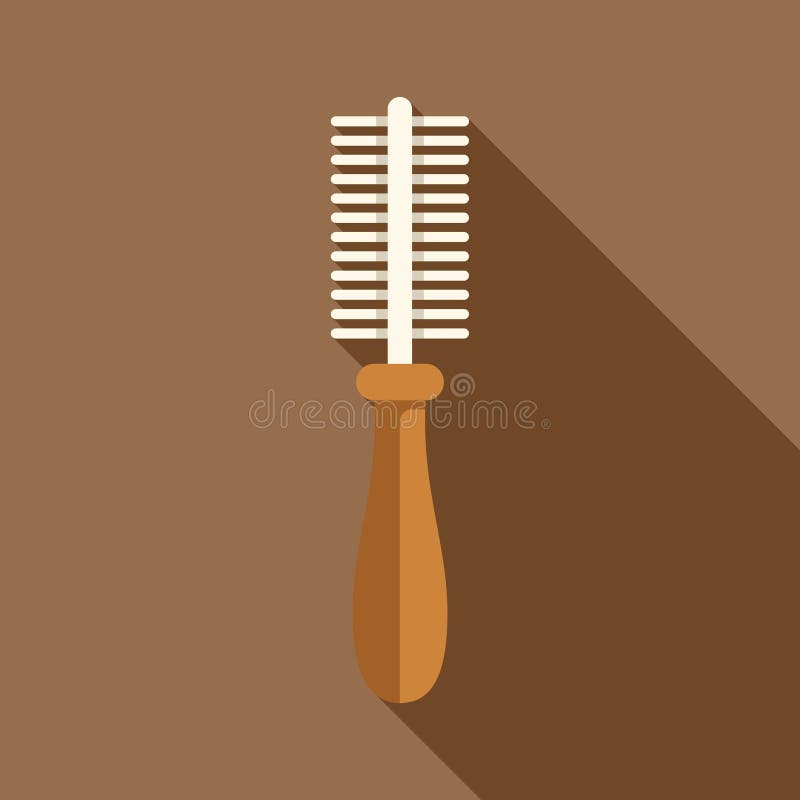 Round Hairbrush with Wooden Handle Lying on Brown Surface with Shadow ...