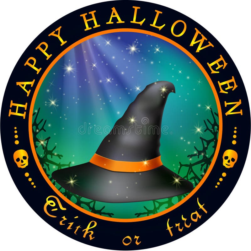 Round Halloween Design with Hat Stock Vector - Illustration of starry ...