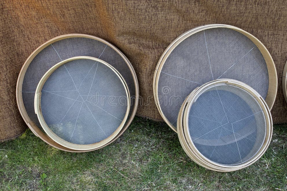 Round Handmade Sieve of Different Sizes Stock Image - Image of rolling ...