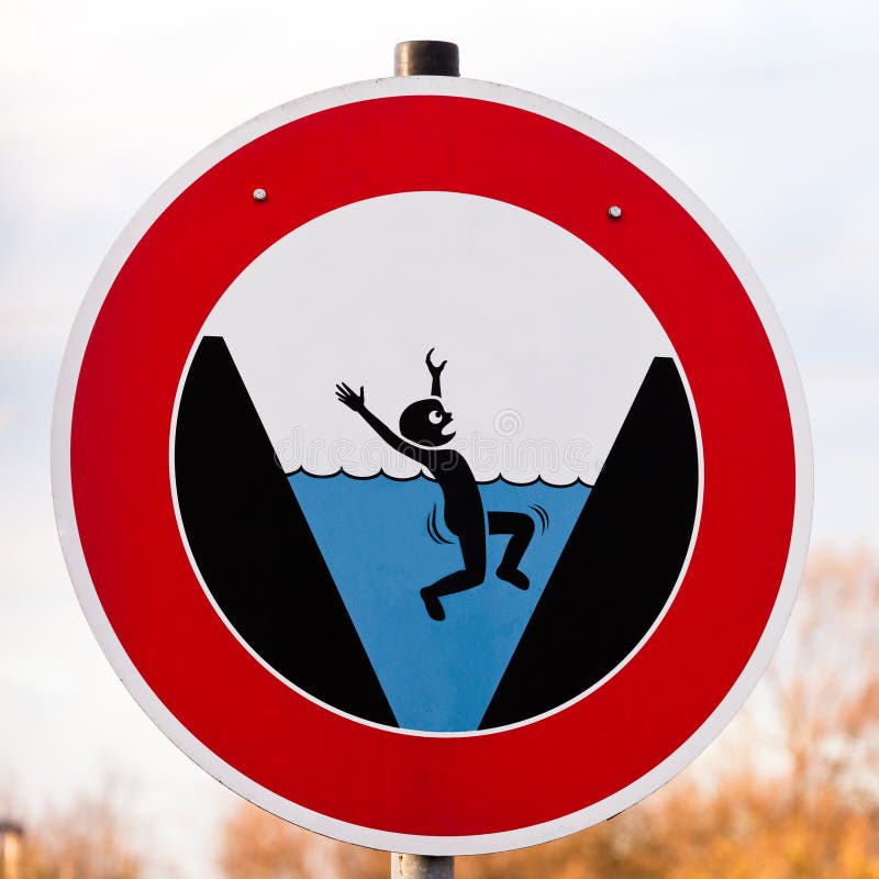 Round Hazard Sign Warning for Danger of Drowning Stock Image - Image of ...