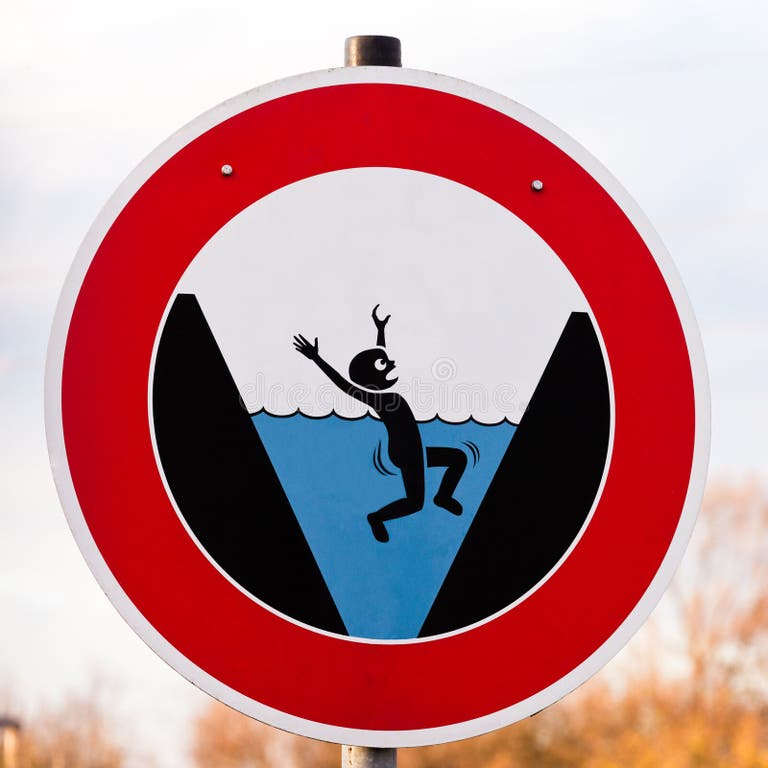 Round Hazard Sign Warning for Danger of Drowning Stock Image - Image of ...