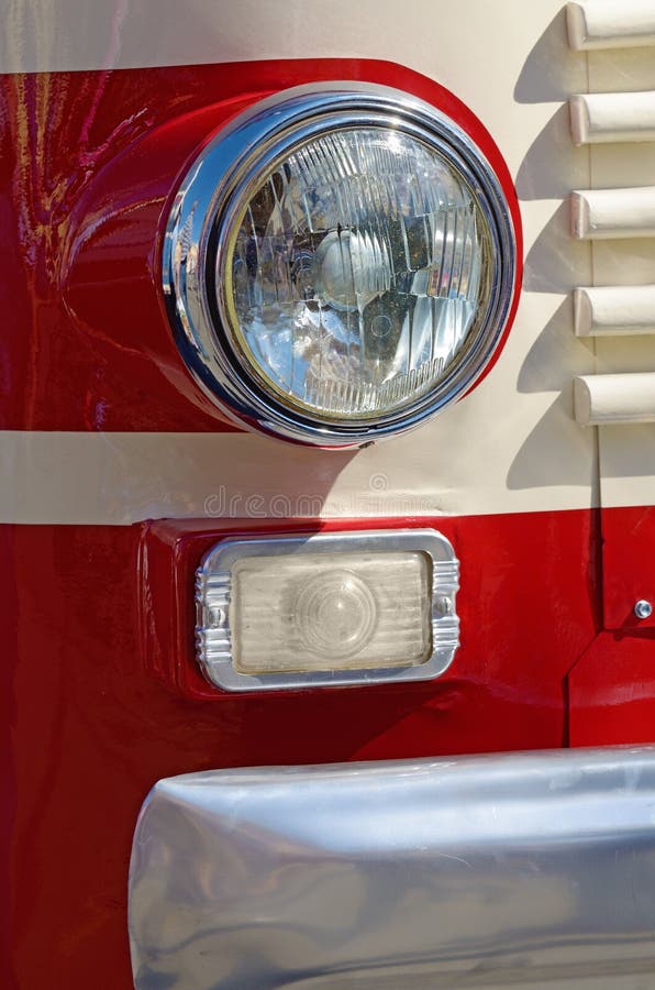 Round Headlight on the Bus. Stock Photo - Image of transportation ...