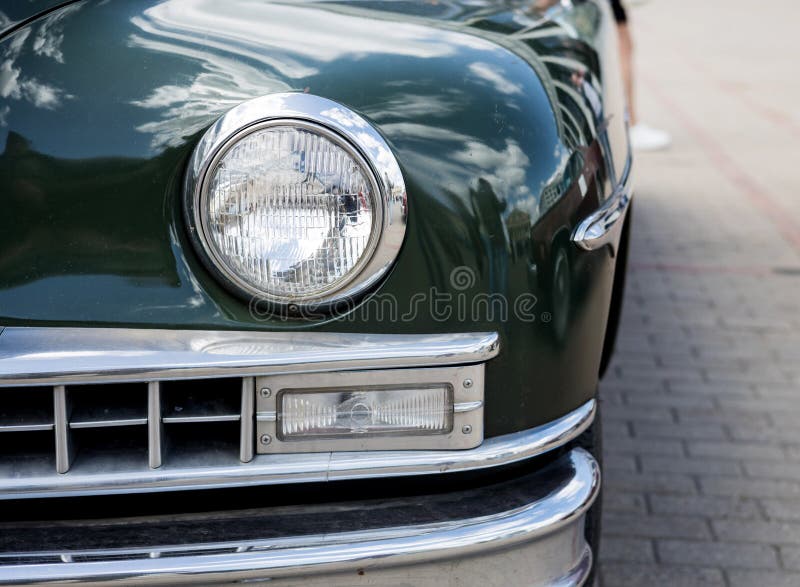 Round Headlight Vintage Car Stock Image - Image of style, people: 371637087