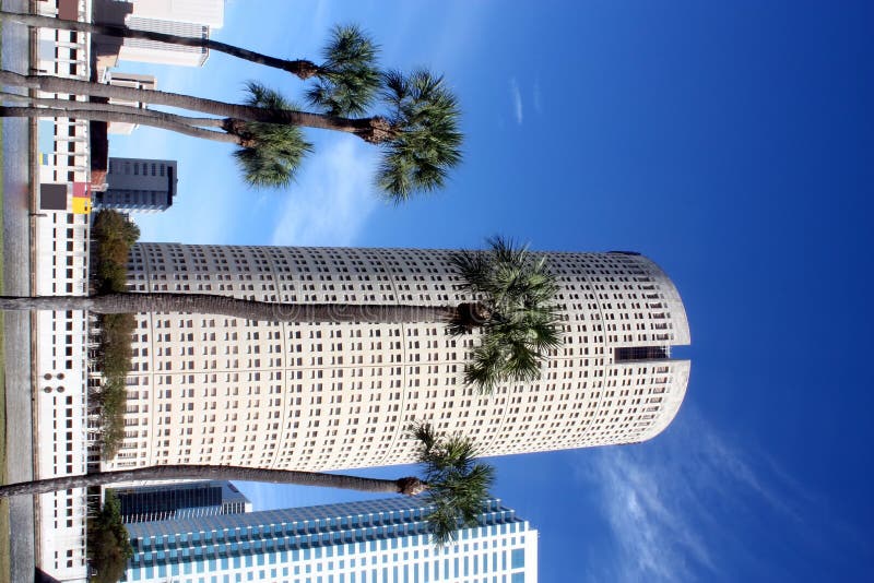 Round Building with Two Spotlights at Night Stock Photo - Image of ...