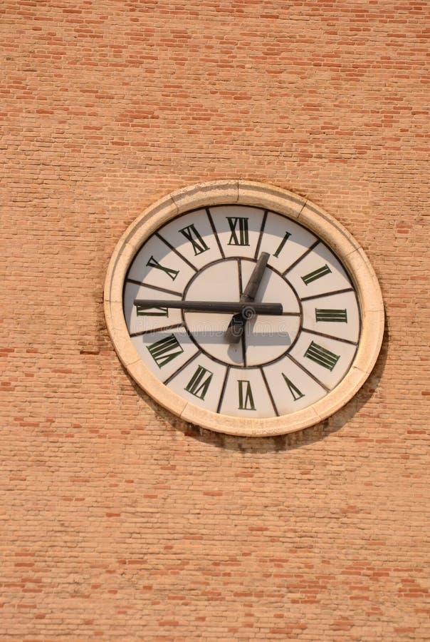 Round Historic Tower Clock with Roman Numerals Stock Image - Image of ...