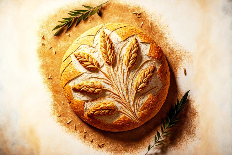 Round Homemade Baked Bread in Wheat Flour on Light Background Stock ...