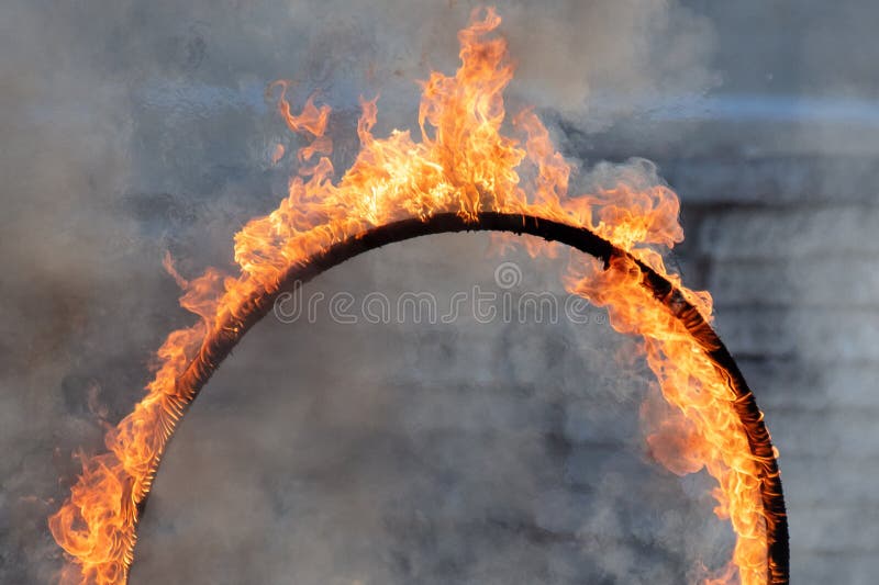 Round hoop of fire flame stock photo. Image of detail - 290895800