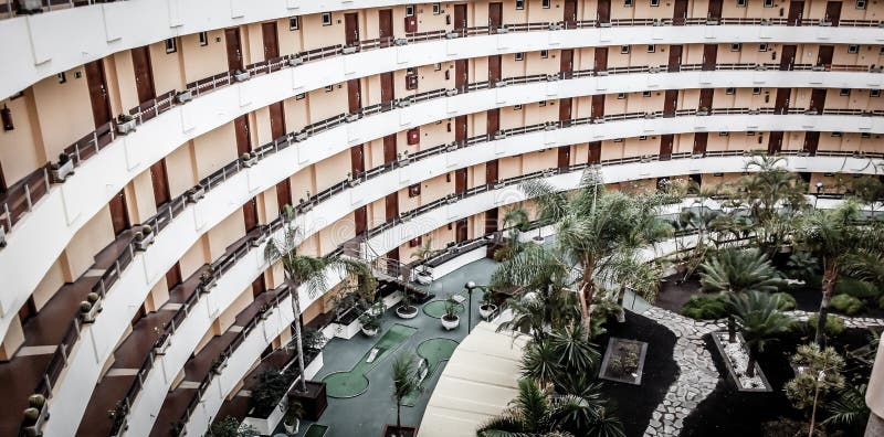 Round Hotel Rising into Tropical Sky Stock Image - Image of high, city ...