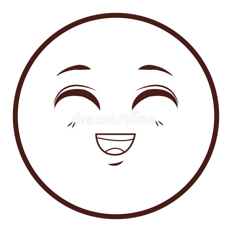 Round Icon Face Cartoon Brown Lines Stock Vector - Illustration of ...