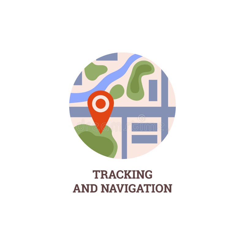 Round Icon with Map about Tracking and Navigation Flat Style Stock ...