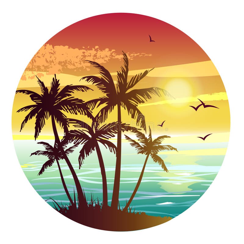 Round Icon with Tropical Landscape. Paradise Island Stock Vector ...
