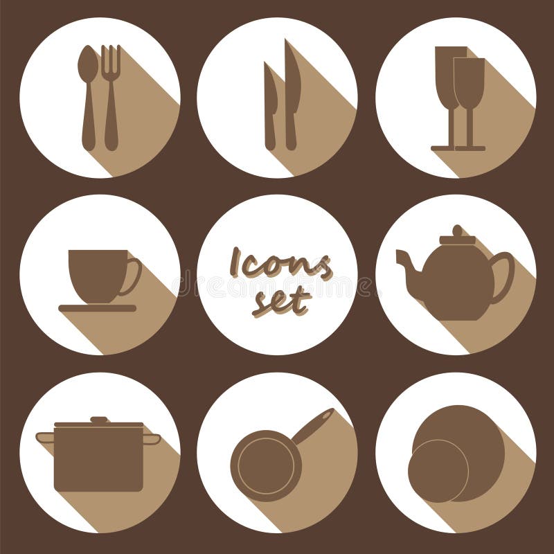 Round Icons Set of Kitchen Utensil in Flat Design Style - Colored Stock ...