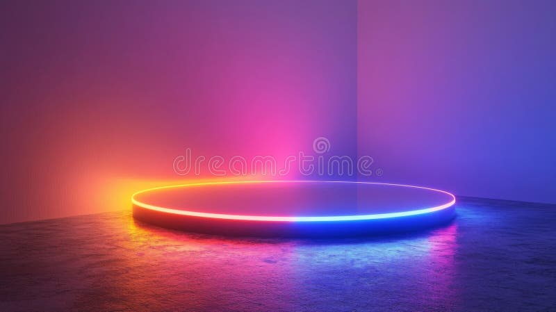 Round Illuminated Platform with Neon Lights Stock Illustration ...