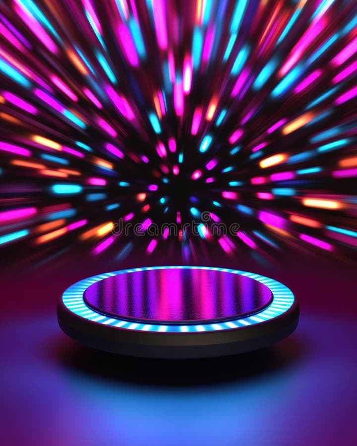 Illuminated Platform Stands before a Vibrant Abstract Colorful Light ...