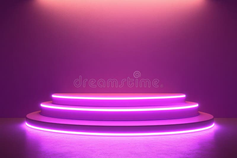 Round Illuminated Podium with Neon Lights Creating a Vibrant Purple ...