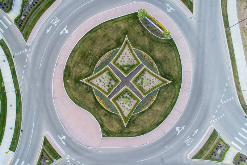 A Round Intersection with a Grassy Area in the Middle Stock Image ...