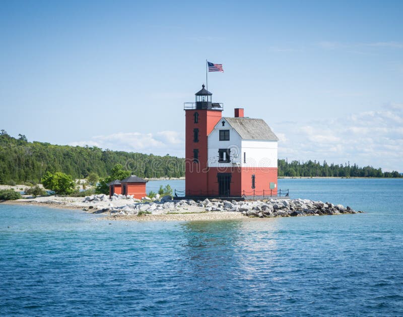 Round Island Lighthouse stock image. Image of nature - 64933837