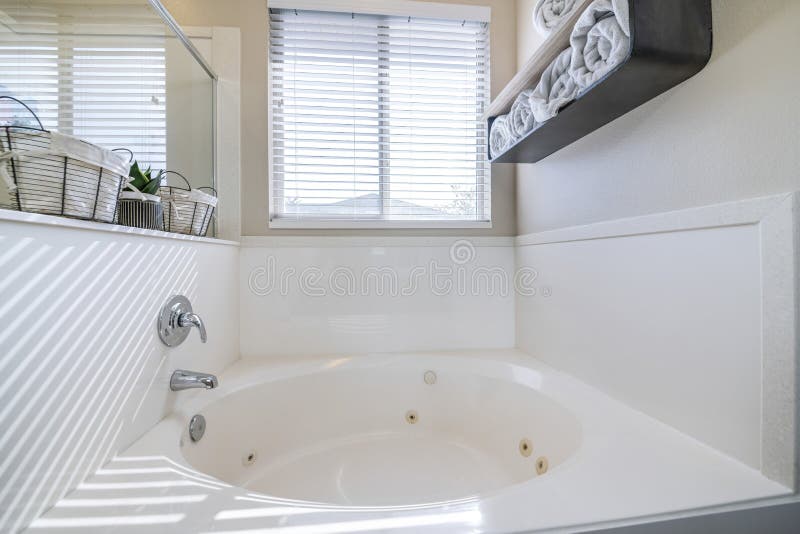 Round Jacuzzi in a Bathroom with Windows Stock Image - Image of water ...