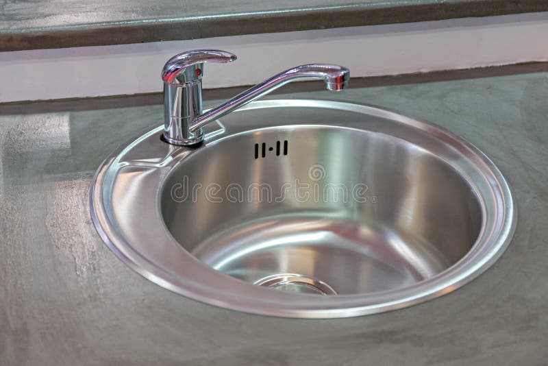 Round Kitchen Sink stock photo. Image of handle, home - 222633376