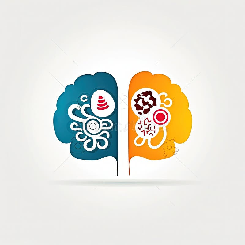 Multicolor Brain Division Icon Vector Minimal Blue and Orange Stock ...