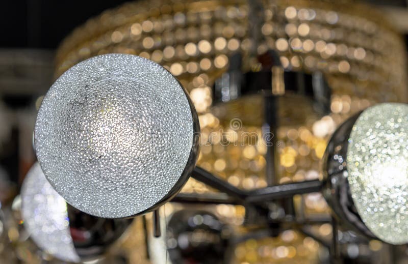 Round Lamp Made of Crystals. Stylish Lamp in the Interior Stock Image ...