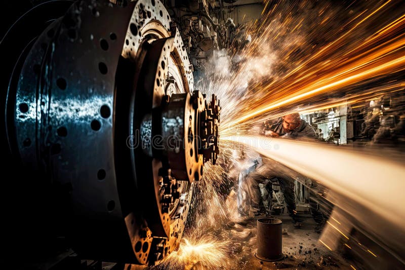 Round Laser Machine with Flying Sparks during Metal Processing Stock ...