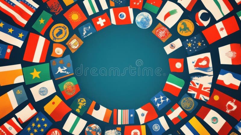 Round Layout of National Emblems and Flags Symbolizes Unity and ...