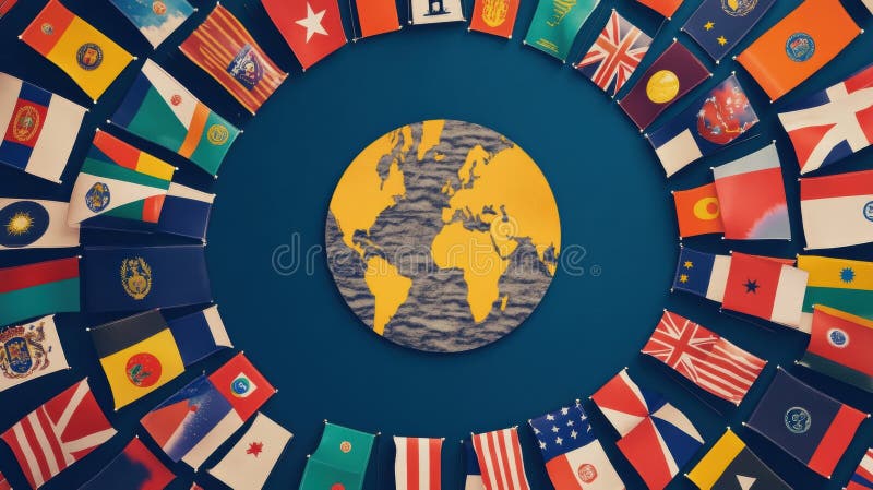 Round Layout of National Flags and Emblems Symbolizes Unity and ...