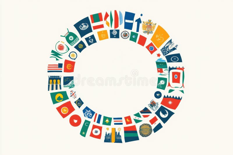 Celebration Global Unity Diverse National Emblems Flags Arranged Round ...