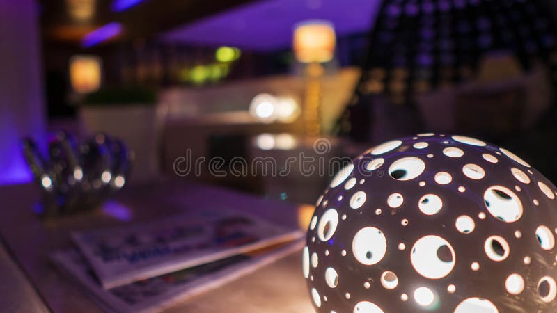 Round LED Lights on the Table. Decor of Interior Stock Photo - Image of ...